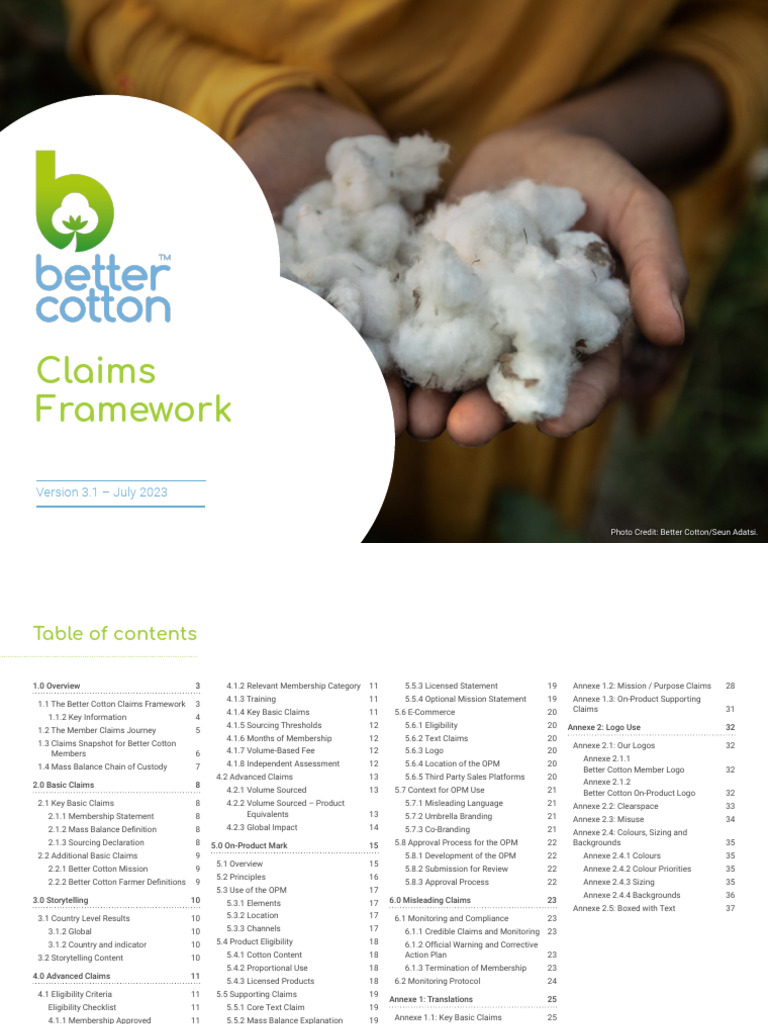 Better Cotton Claims Framework v3.1 | PDF | Cotton | Communication