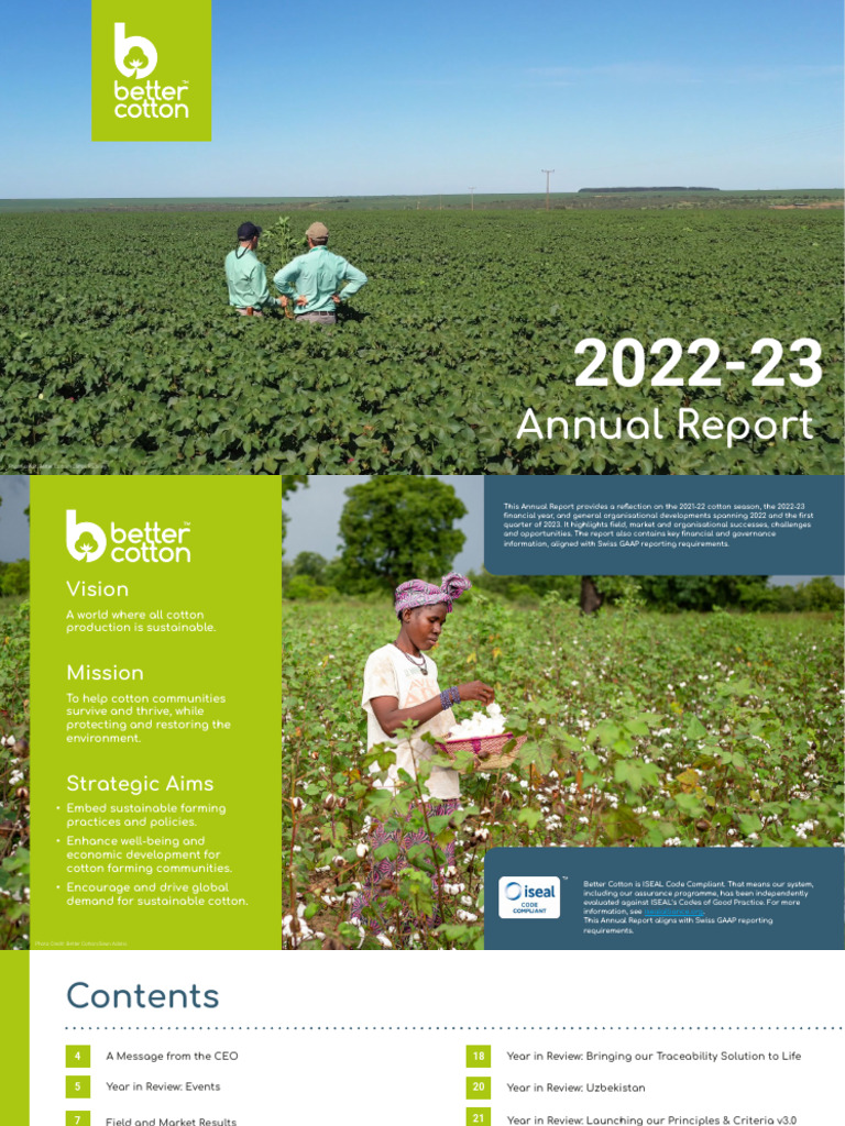 Better Cotton 2022 23 Annual Report | PDF | Agriculture | Cotton