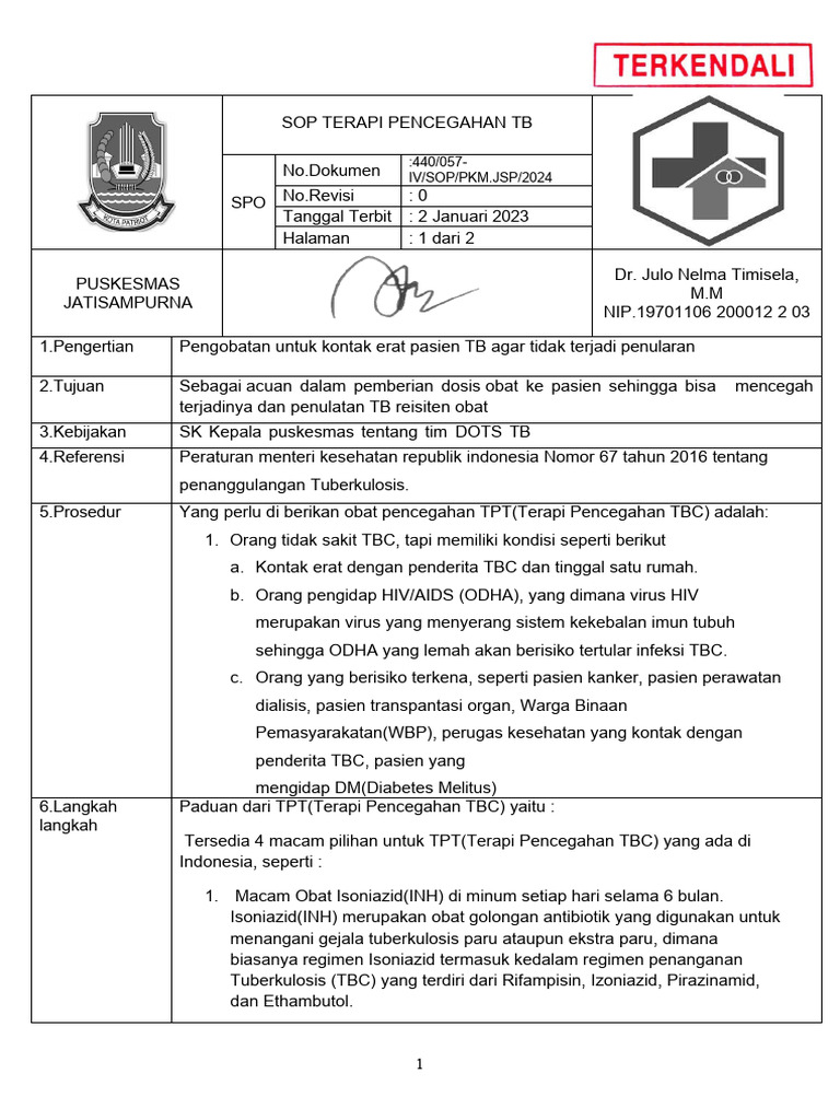 Sop Terapi Pencegahan TB | PDF