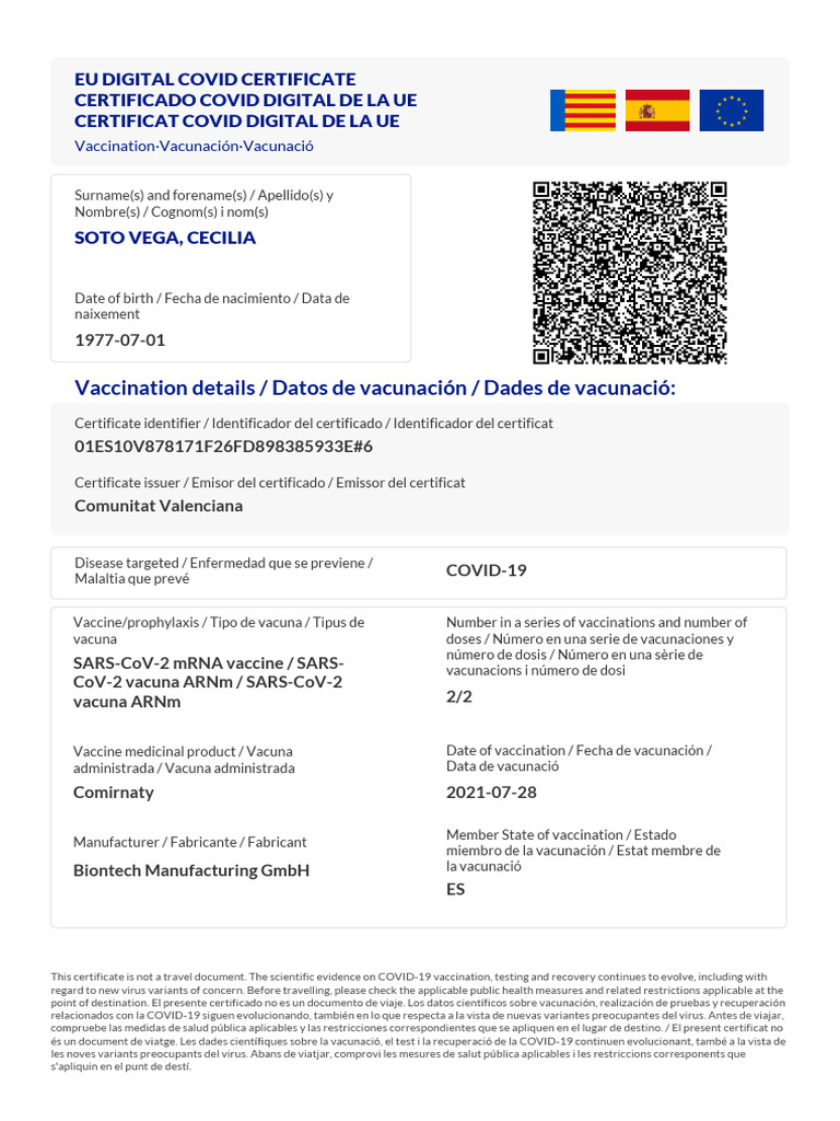 Certificado Vacuna Covid Ceci | PDF | Vacunación | Biología