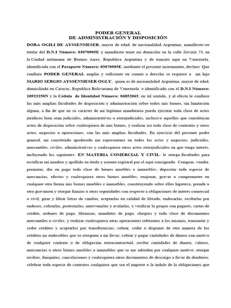 Poder General de Administración y Disposición | PDF | Bancos | Pagos