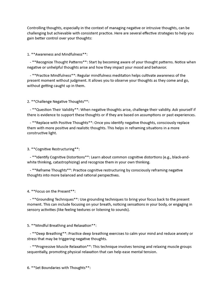 Controlling Thoughts | PDF | Thought | Mindfulness