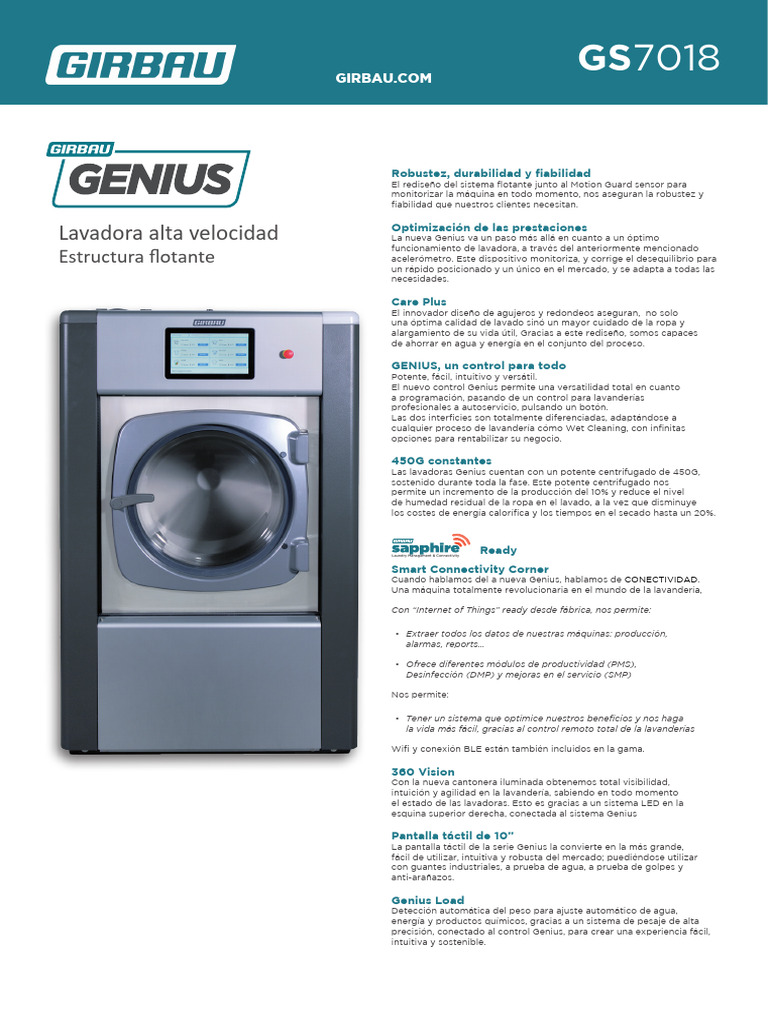 Girbau GS-7018 Specification | PDF | Lavadora | Ingeniería de confiabilidad
