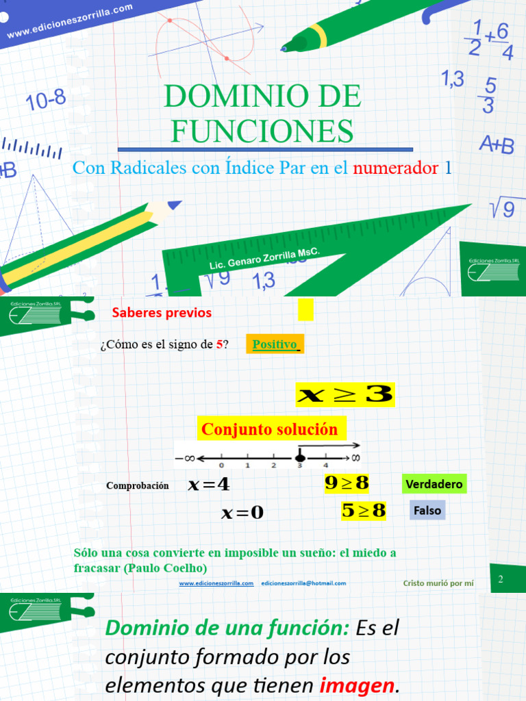 Dominio de Funciones Con Radicales Con Indice Par en El Numerador 1 | Descargar gratis PDF ...