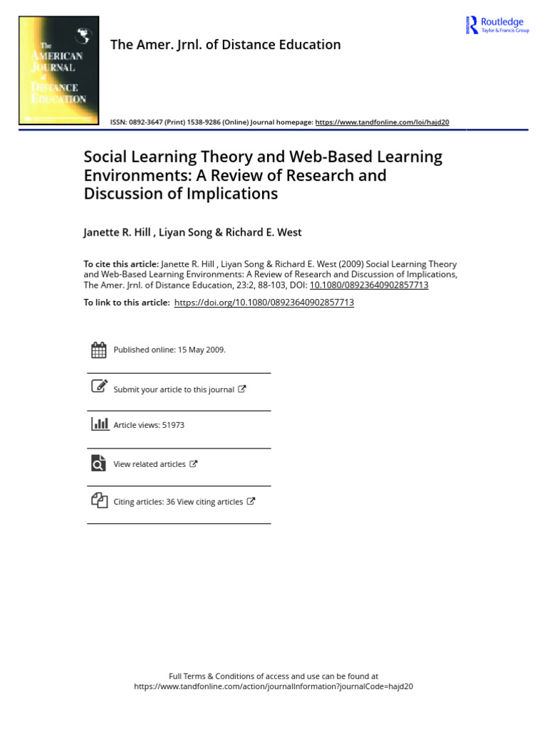 Social Learning Theory and Web Based Learning Environments A Review of Research and Discussion ...