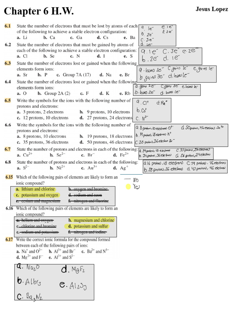 Chem HW Chapter 6 Jesus L. | PDF | Cobalt | Atoms