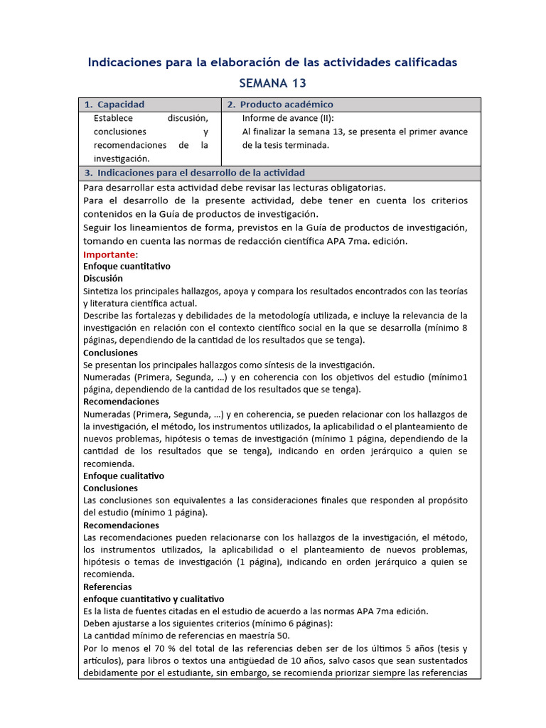 Guía para Actividades Calificadas SEMANA 13 | PDF | Science