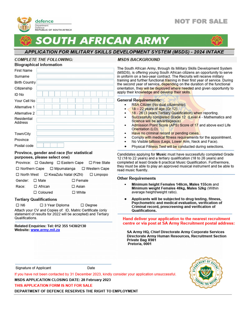 MSDS Application Form for 2024 Intake | PDF