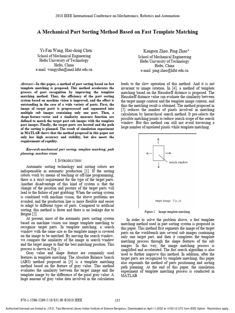 A Mechanical Part Sorting Method Based On Fast Template Matching | PDF | Image Segmentation ...