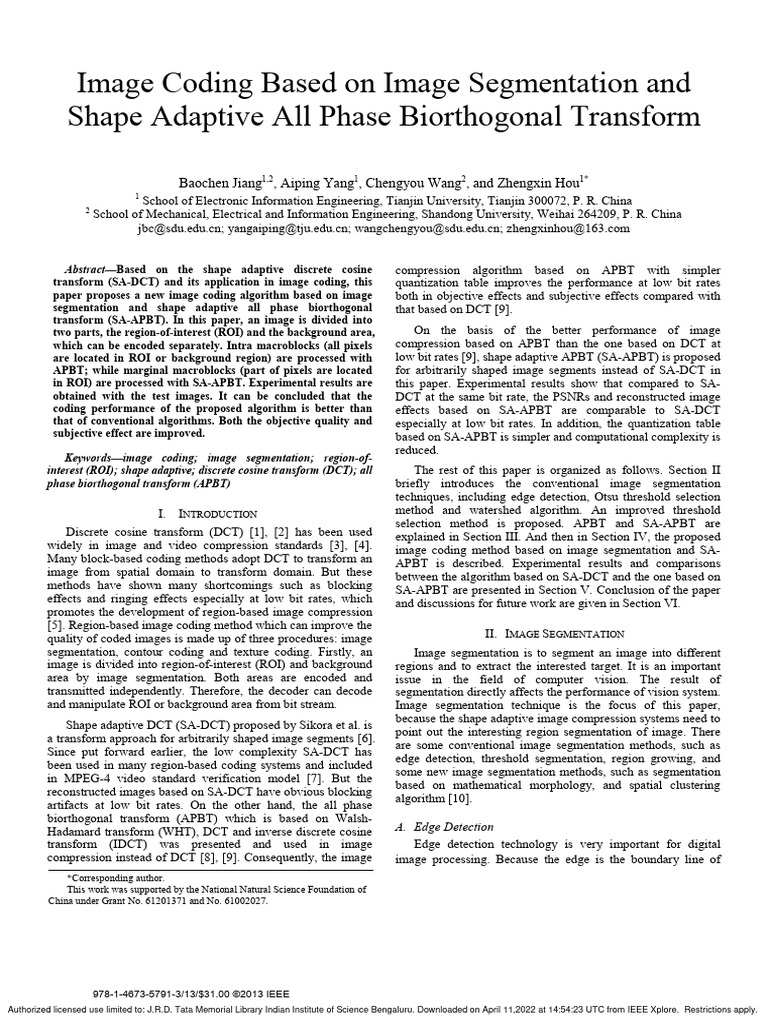 Image Coding Based On Image Segmentation and Shape Adaptive All Phase Biorthogonal Transform ...