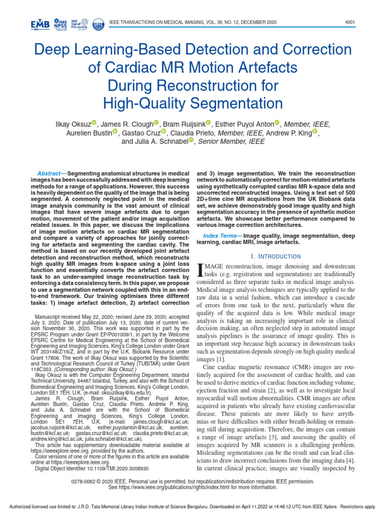 Deep Learning-Based Detection and Correction of Cardiac MR Motion ... Deep Learning-Based Detection and Correction of Cardiac MR Motion ...