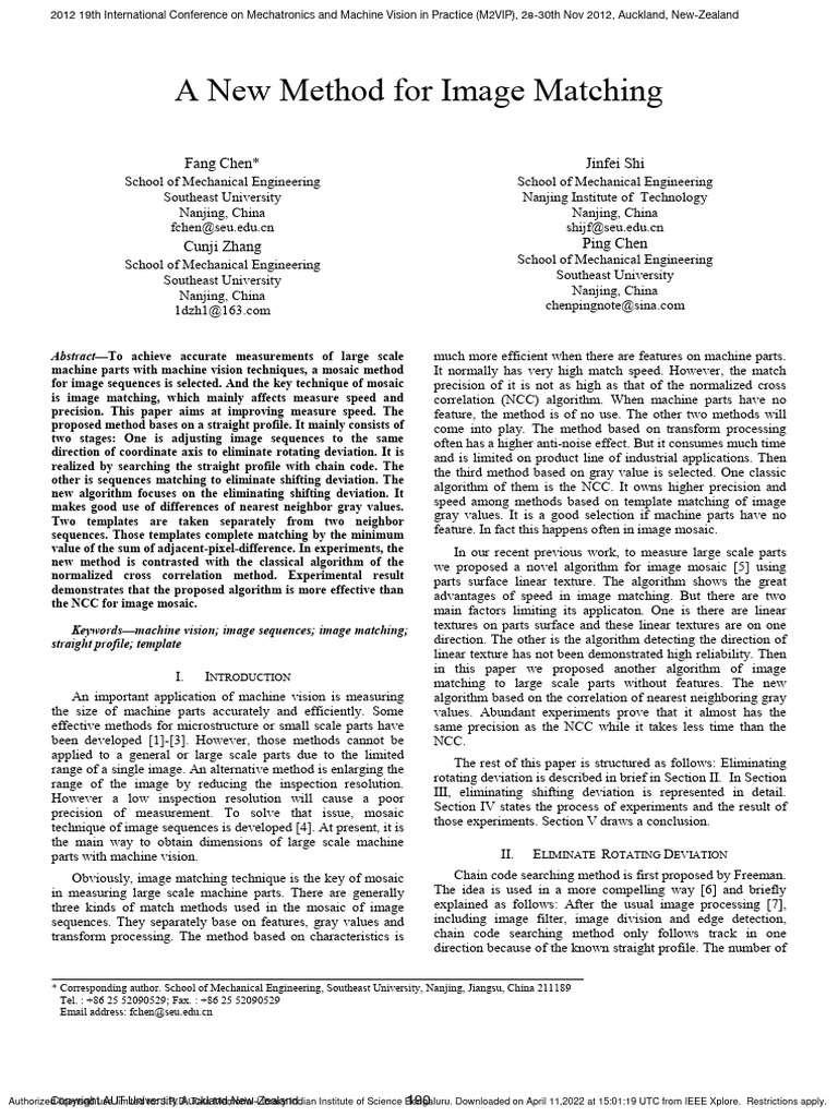 A New Method For Image Matching | PDF | Algorithms | Engineering