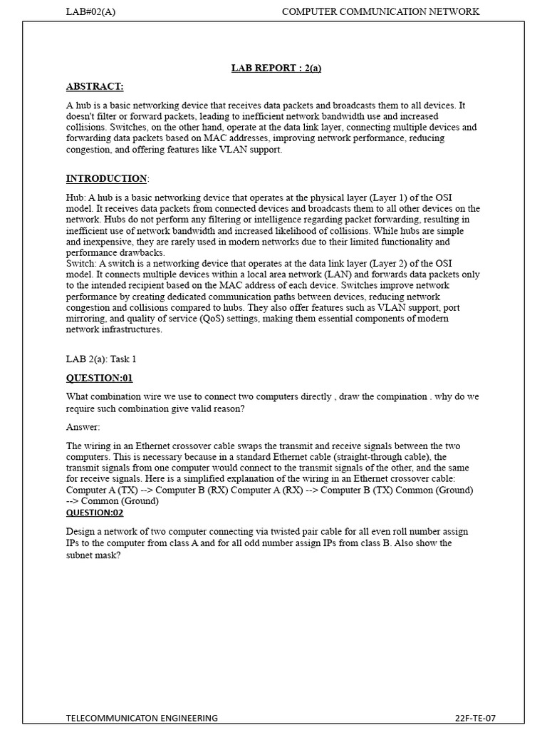 CCN Lab Report 2a Task 1,2 Rep | PDF | Computer Network | Network Switch