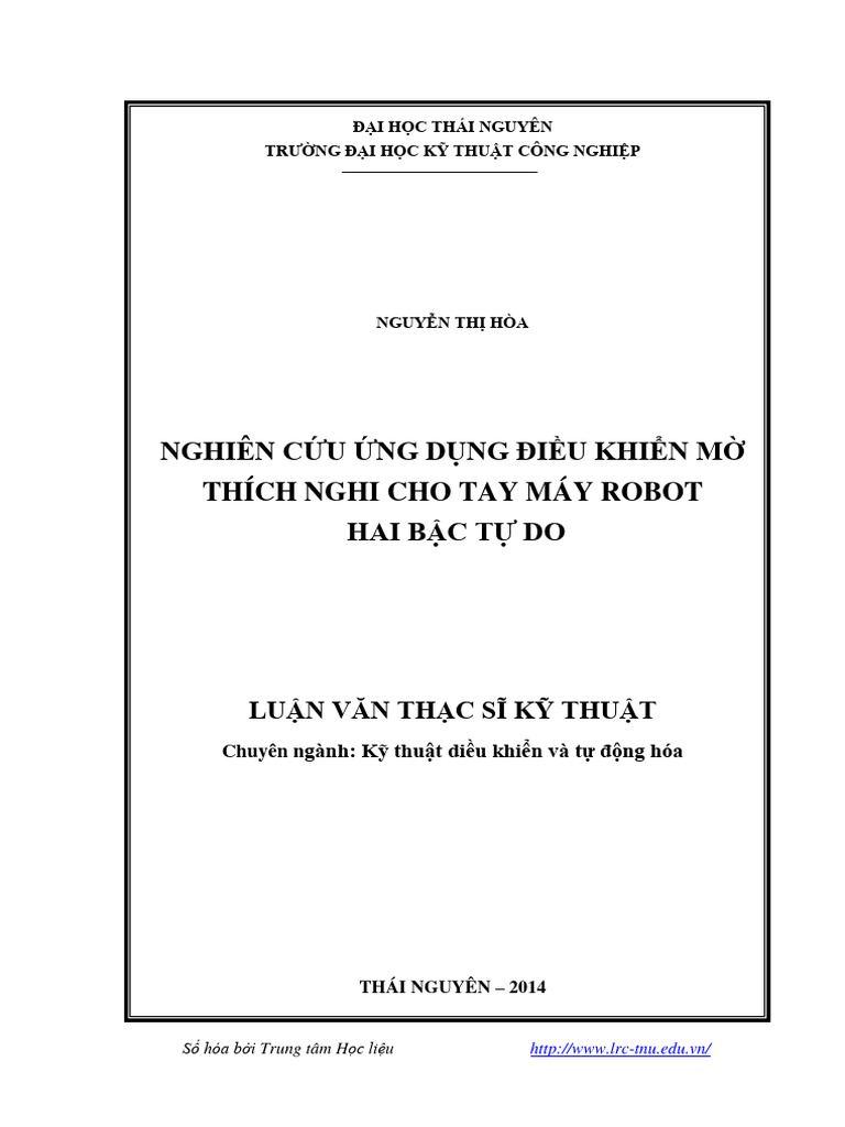 Nghiên Cứu Ứng Dụng Điều Khiển Mờ Thích Nghi Cho Tay Máy Robot Hai Bậc Tự Do | PDF