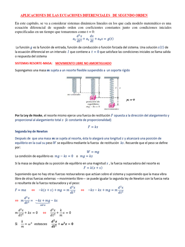 Aplicaciones de Las Ecuaciones Diferenciales de Segundo Orden Minas 2024 | Descargar gratis PDF ...