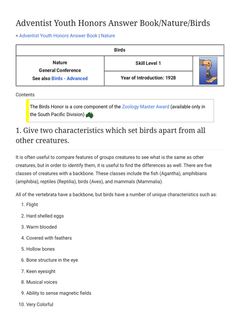 Birds Honor Answers for Pathfinders | PDF