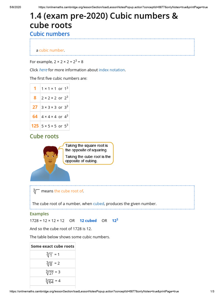 1.4 (Exam Pre-2020) Cubic Numbers - Cube Roots | PDF | Numbers | Mathematical Objects