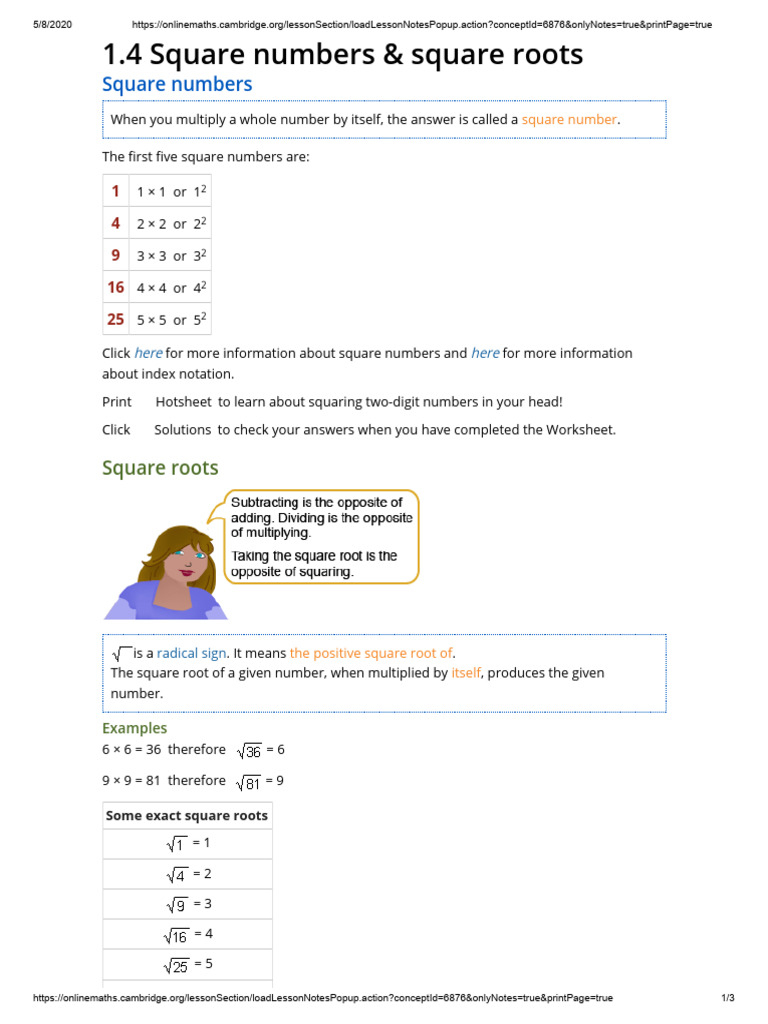 1.4 Square Numbers - Square Roots | PDF | Square Root | Numbers