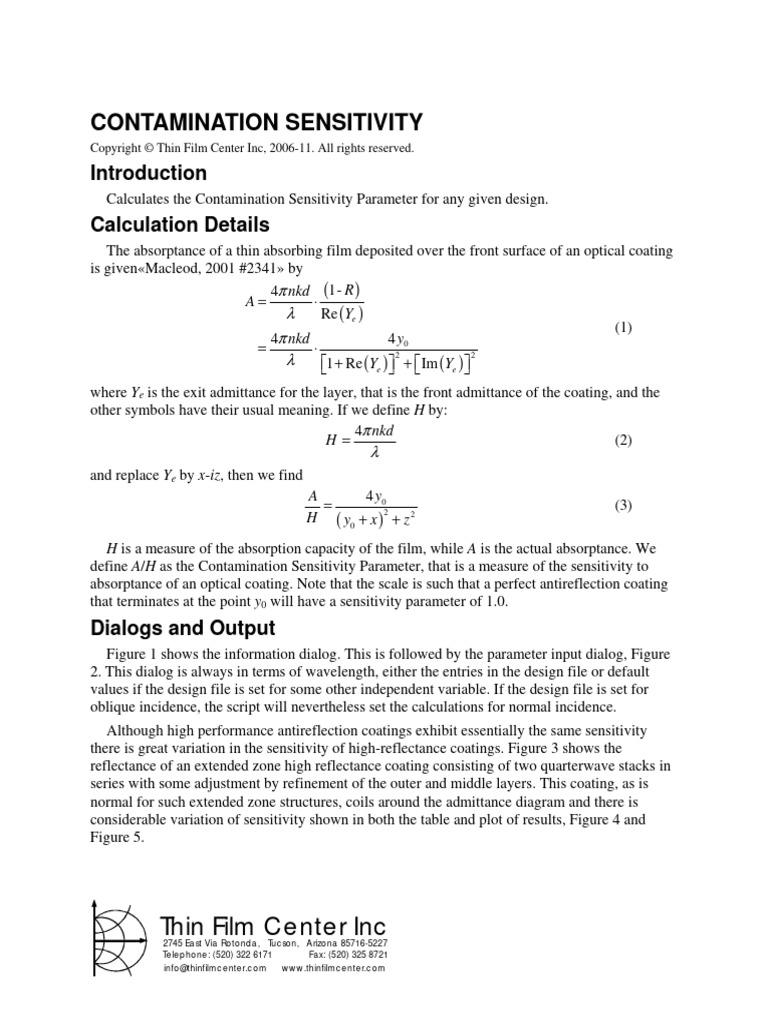 Contamination Sensitivity | PDF | Parameter (Computer Programming) | Optics