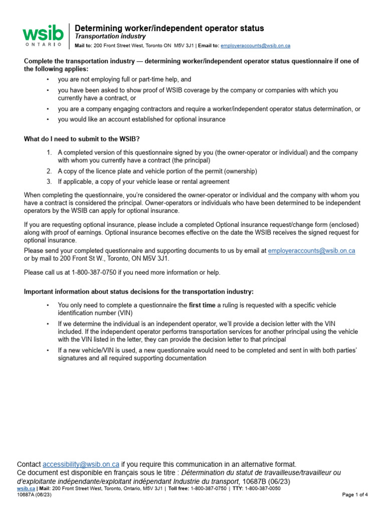 WSIB Form - Transportation | PDF | Insurance | Employment