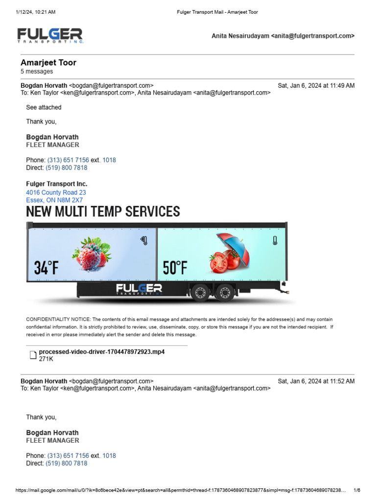 Fulger Transport Mail - Amarjeet Toor | PDF | Mail | Computer Mediated ...