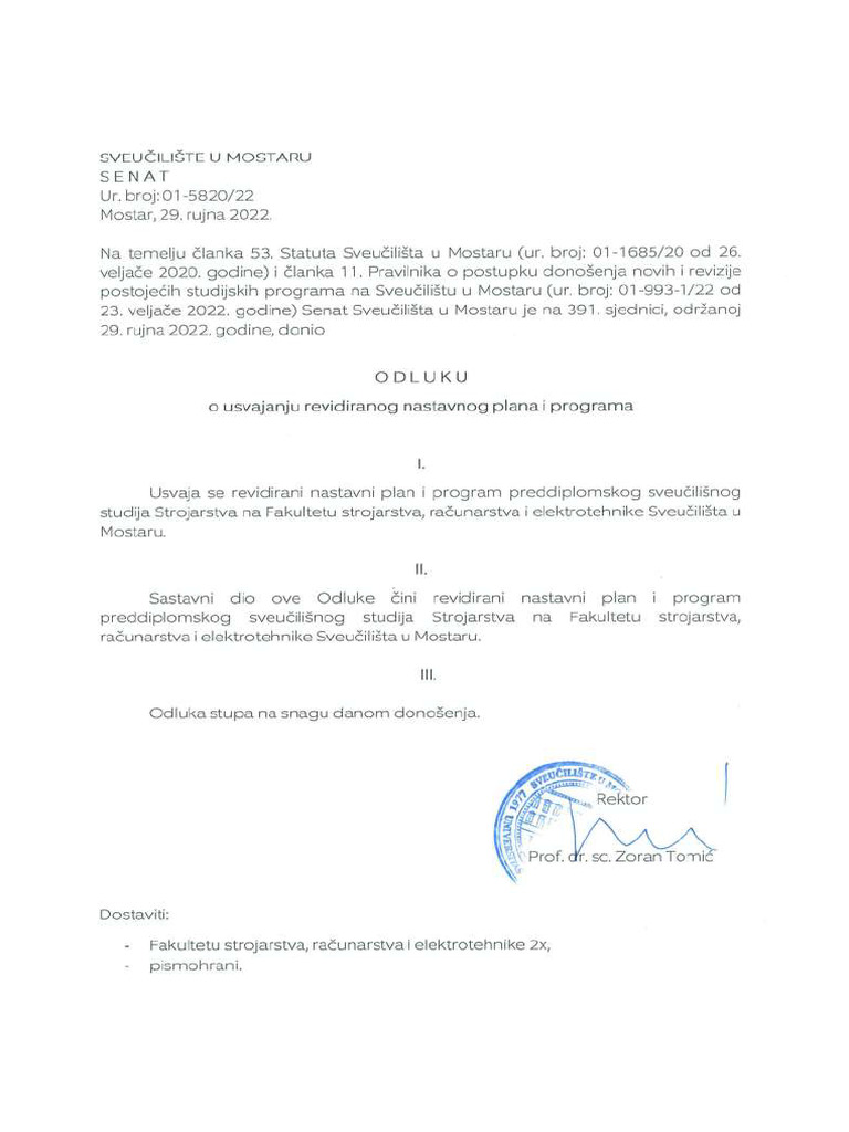 HR-En-NPP-PDSS-Final Strojarstvo 2022 I Odluka Senata | PDF