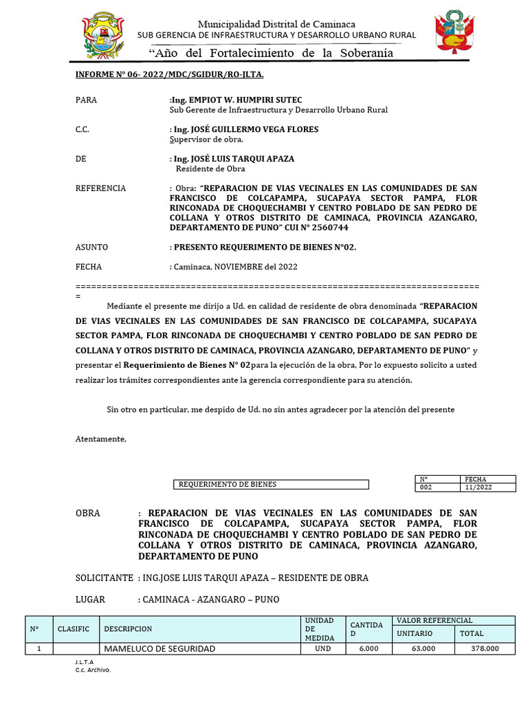 Informe N°02 Requerimiento de Epp | PDF | Guante