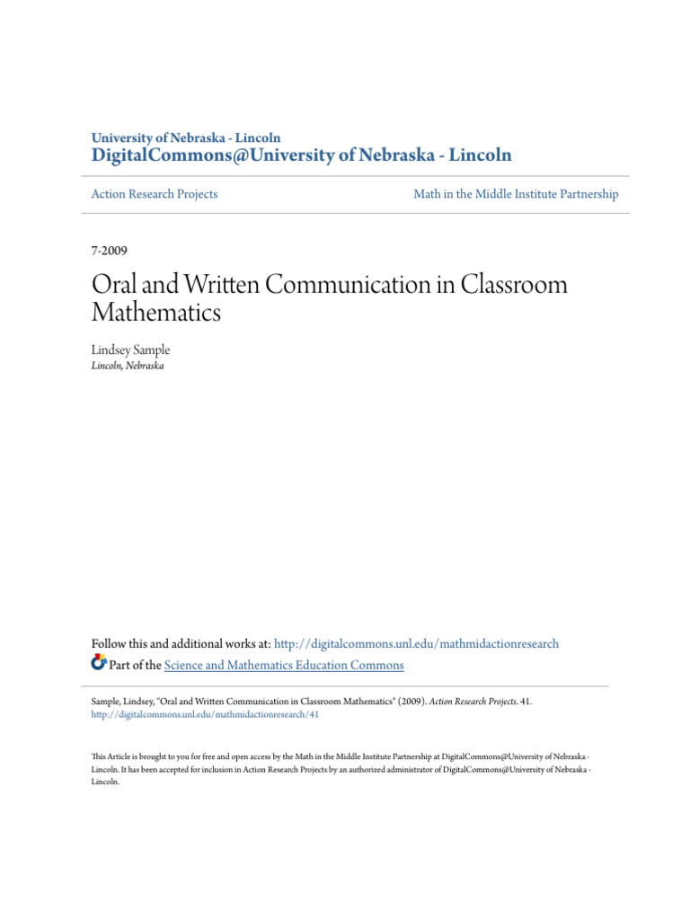 Oral and Written Communication in Classroom Mathematics | PDF ...