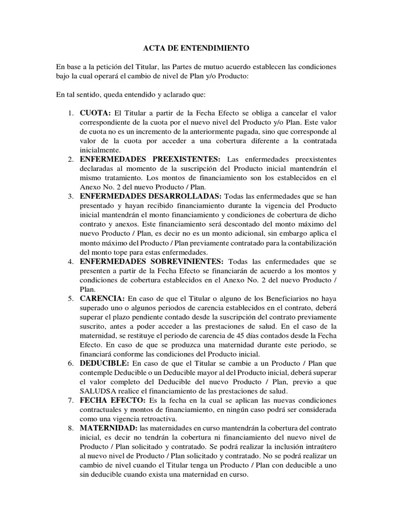 Acta de Entendimiento | PDF