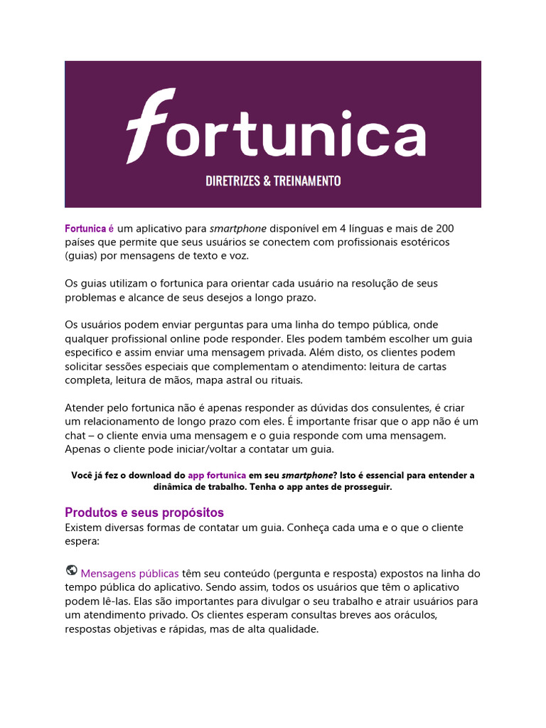 Diretrizes e Treinamento - Fortunica | PDF | Aplicativo para celular | Tempo
