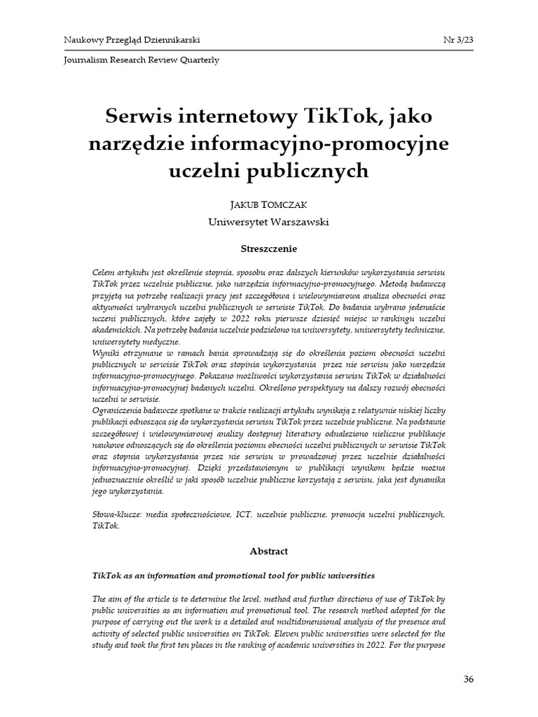 Jakub Tomczok. Serwis Internetowy TikTok | PDF