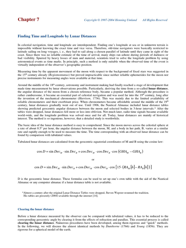 Chapter 7 - Finding Time and Longitude by Lunar Distances | PDF ...