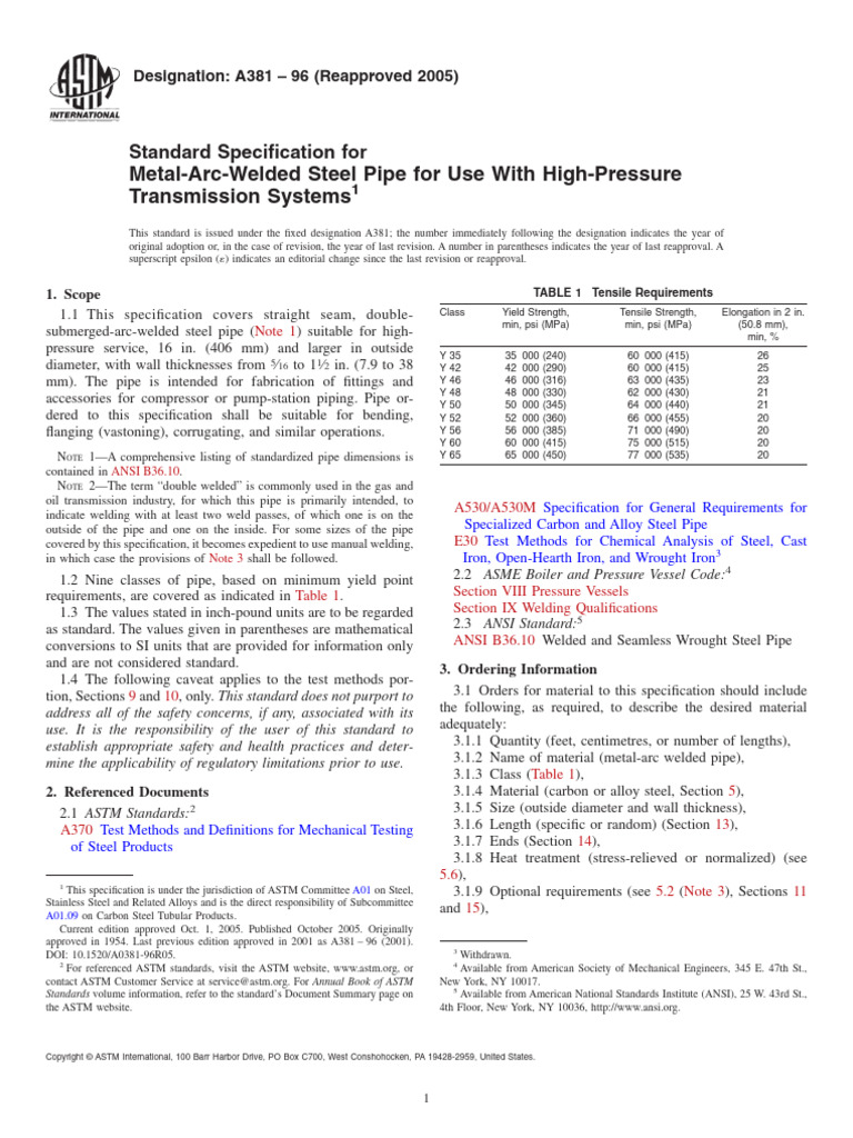 Metal-Arc-Welded Steel Pipe For Use With High-Pressure Transmission Systems | PDF | Pipe (Fluid ...