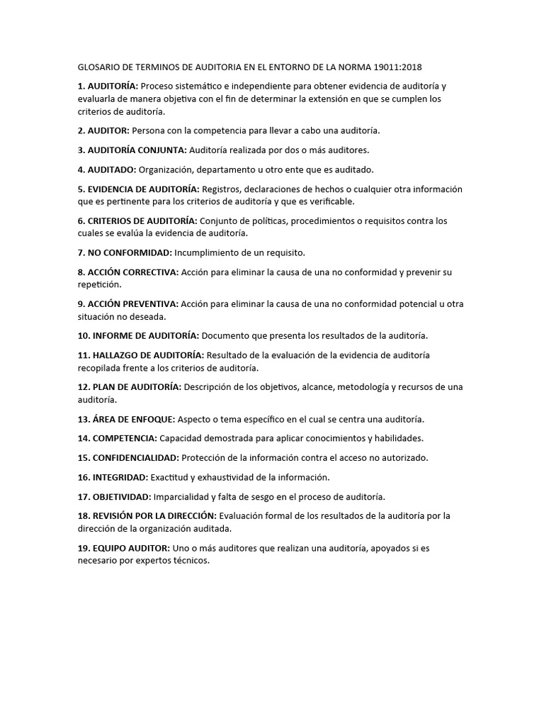 Glosario de Términos de Auditoría 19011 | PDF | Derecho