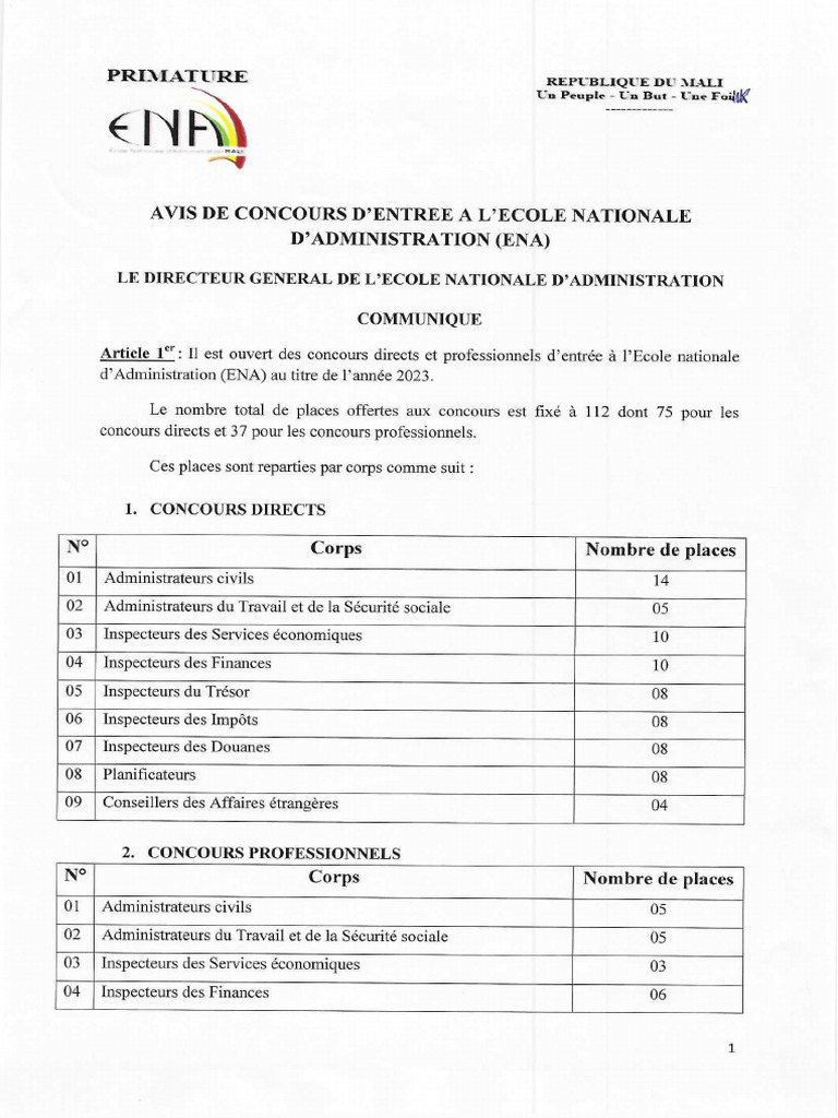 Avis de Concours Ena 2024 | PDF