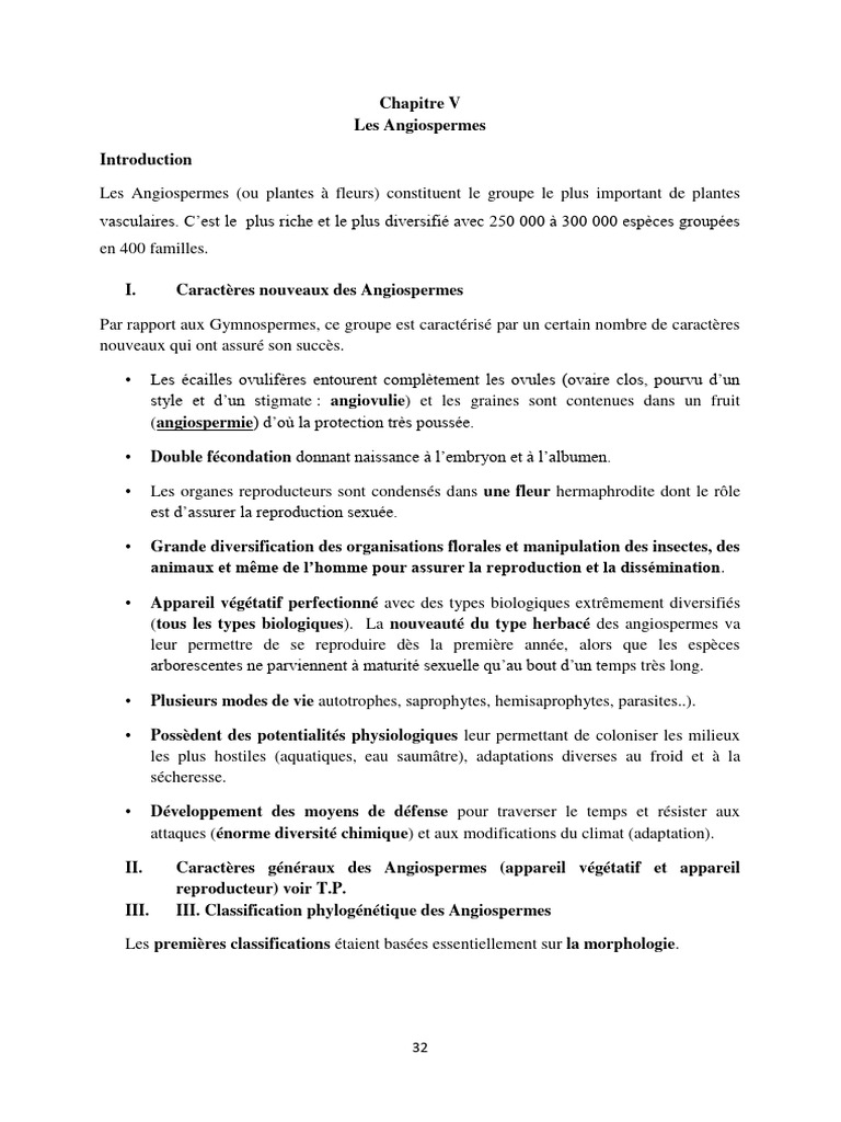 Classification des Angiospermes | PDF | Plantes | Botanique