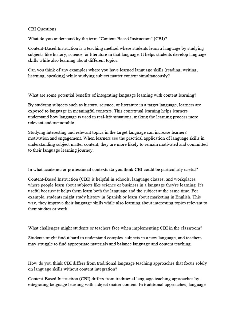 CBI Questions | Download Free PDF | Learning | Education Theory