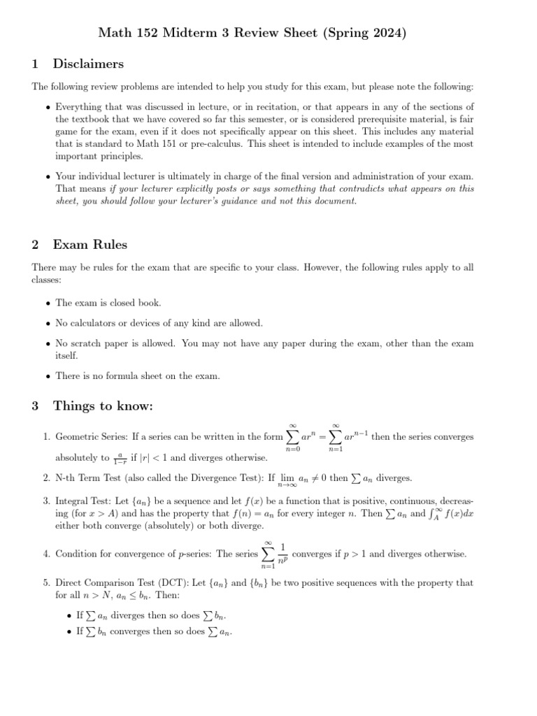 Math 152 Exam 3 Review Problems (Sp24) | Download Free PDF ... Math 152 Exam 3 Review Problems (Sp24) | Download Free PDF ...
