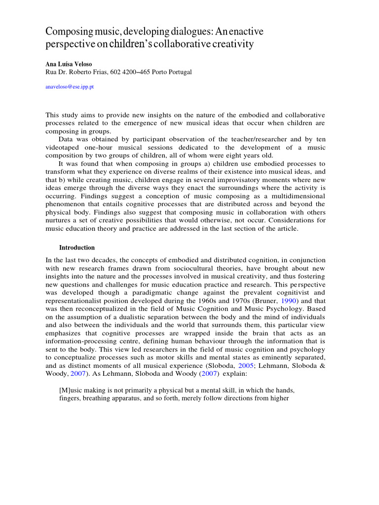 Composing Music, Developing Dialogues - An Enactive Perspective On Children's Collaborative ...