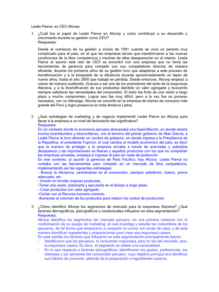 Leslie Pierce: Transformación en Alicorp | PDF | Marketing | Producto ...