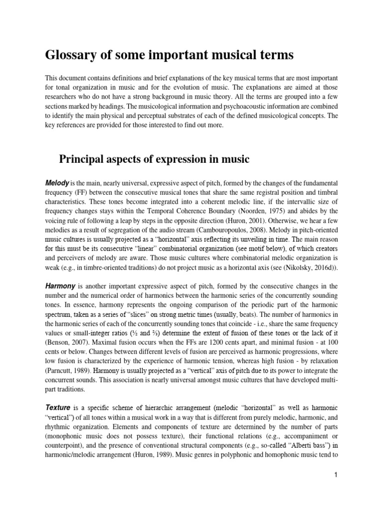 Glossary of Musical Terms | PDF | Harmony | Rhythm