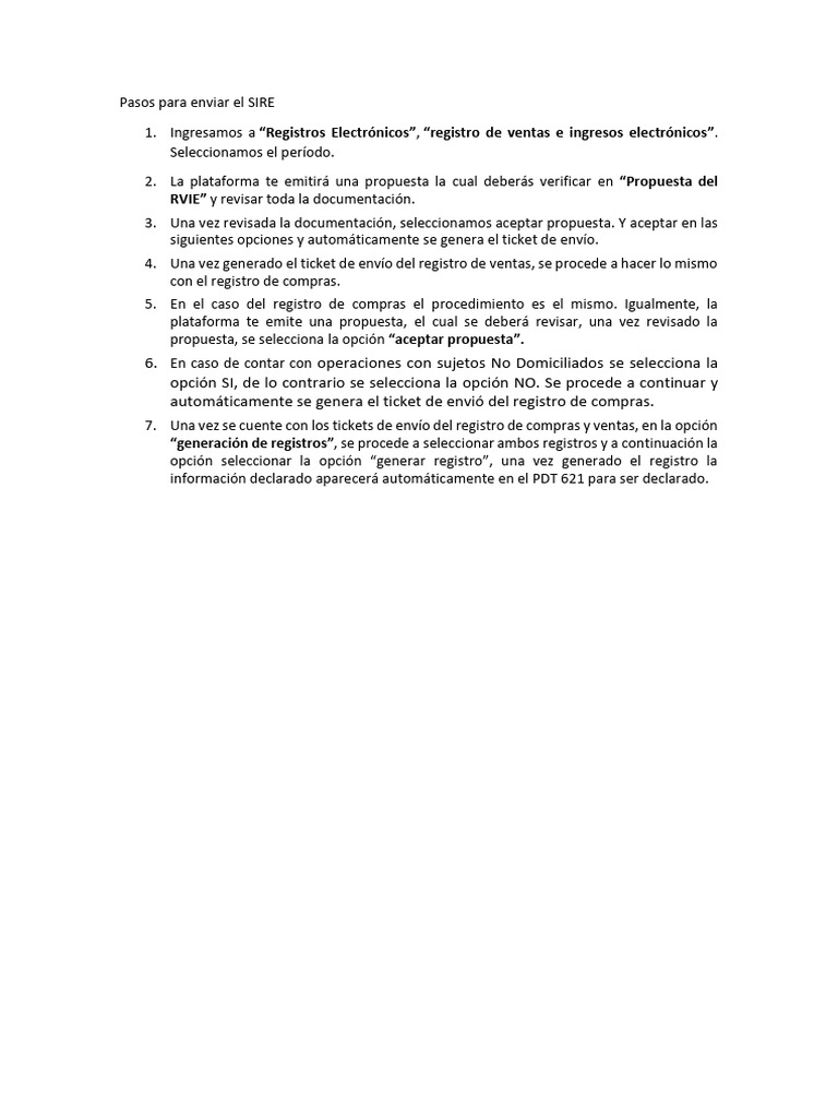 Pasos para Enviar El SIRE | PDF | Finanzas y dinero