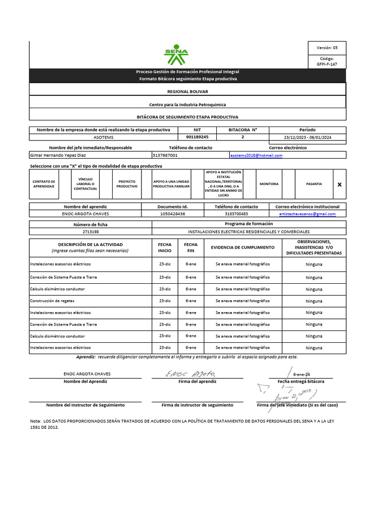 Ejemplo de Bitácora SENA | PDF