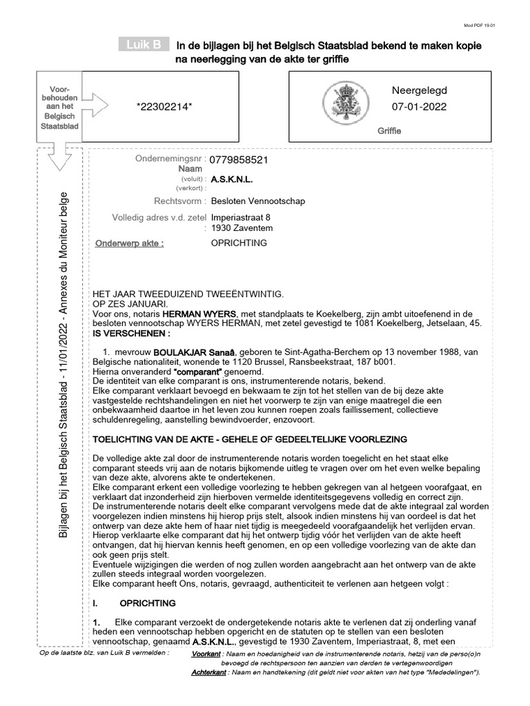 Luik B: 22302214 Neergelegd 07-01-2022 | PDF