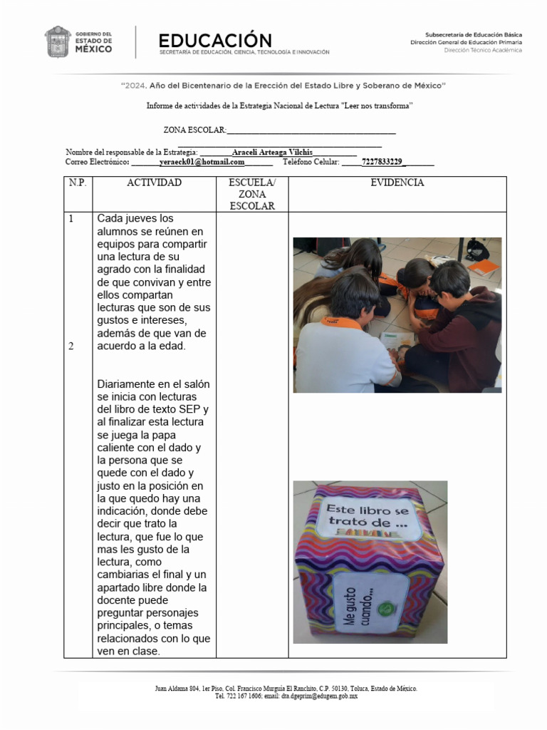 Informe de Actividades de La Estrategia Nacional de Lectura | PDF