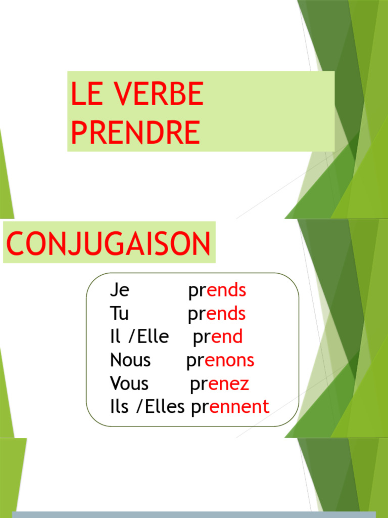 Le Verbe Prendre | PDF