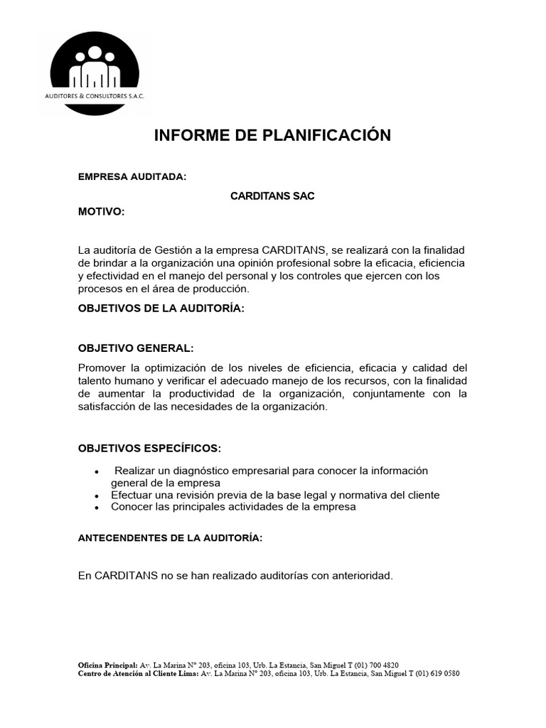 INFORME DE PLANIFICACION | PDF | Business | Calidad (comercial)