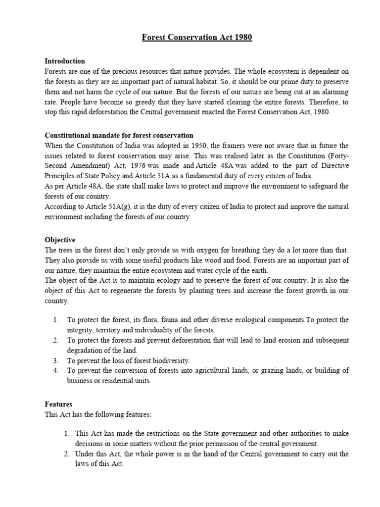 Forest Conservation Act Overview 1980 | PDF | Forests | Conservation Biology