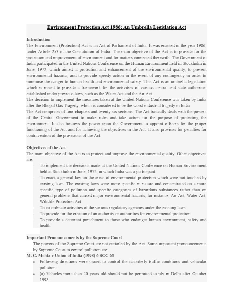 Environment Protection Act 1986 - An Umbrella Act | PDF | Environmental ...