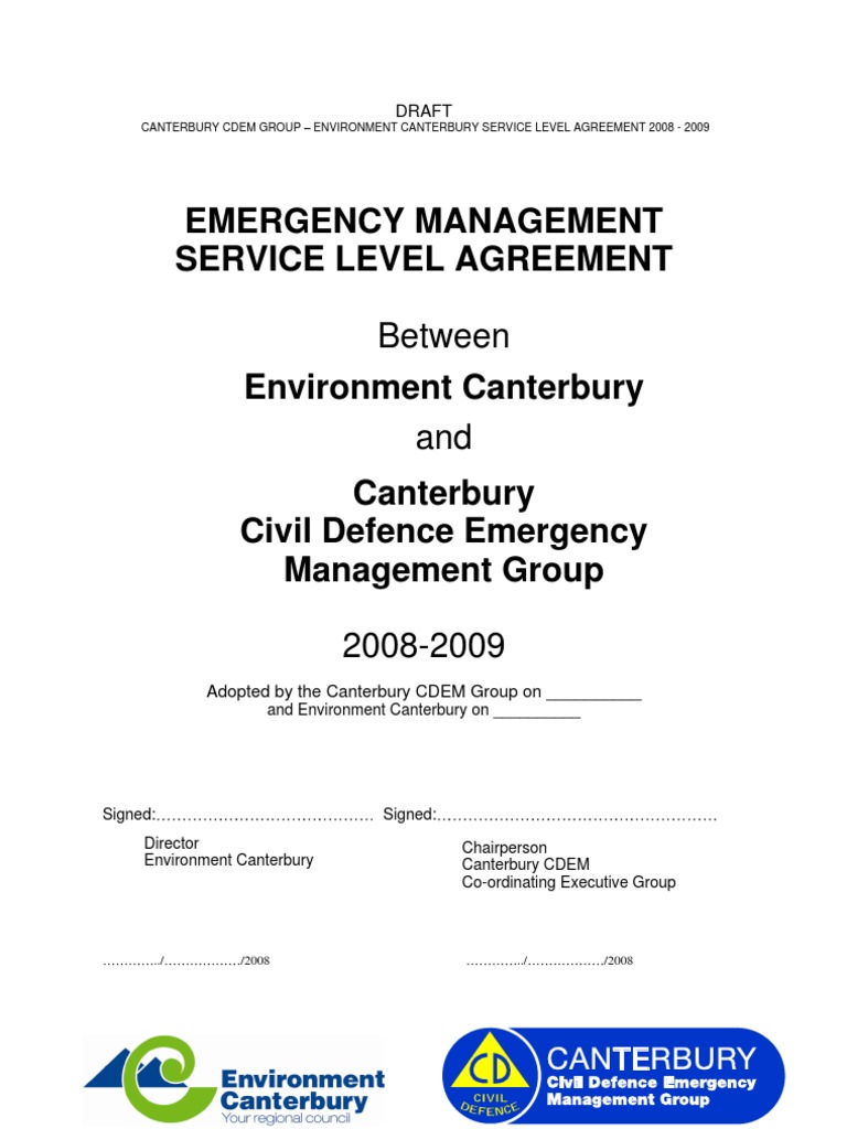 DRAFT CDEM ECan Service Level Agreement 0809 28 Apr 08 | PDF ...